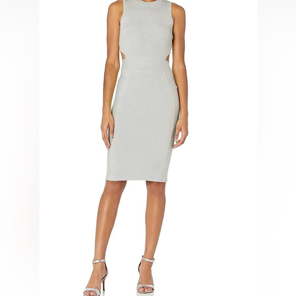 Guess Dresses Guess Allison Cutout Rib Knit Bodycon Midi Dress Gray